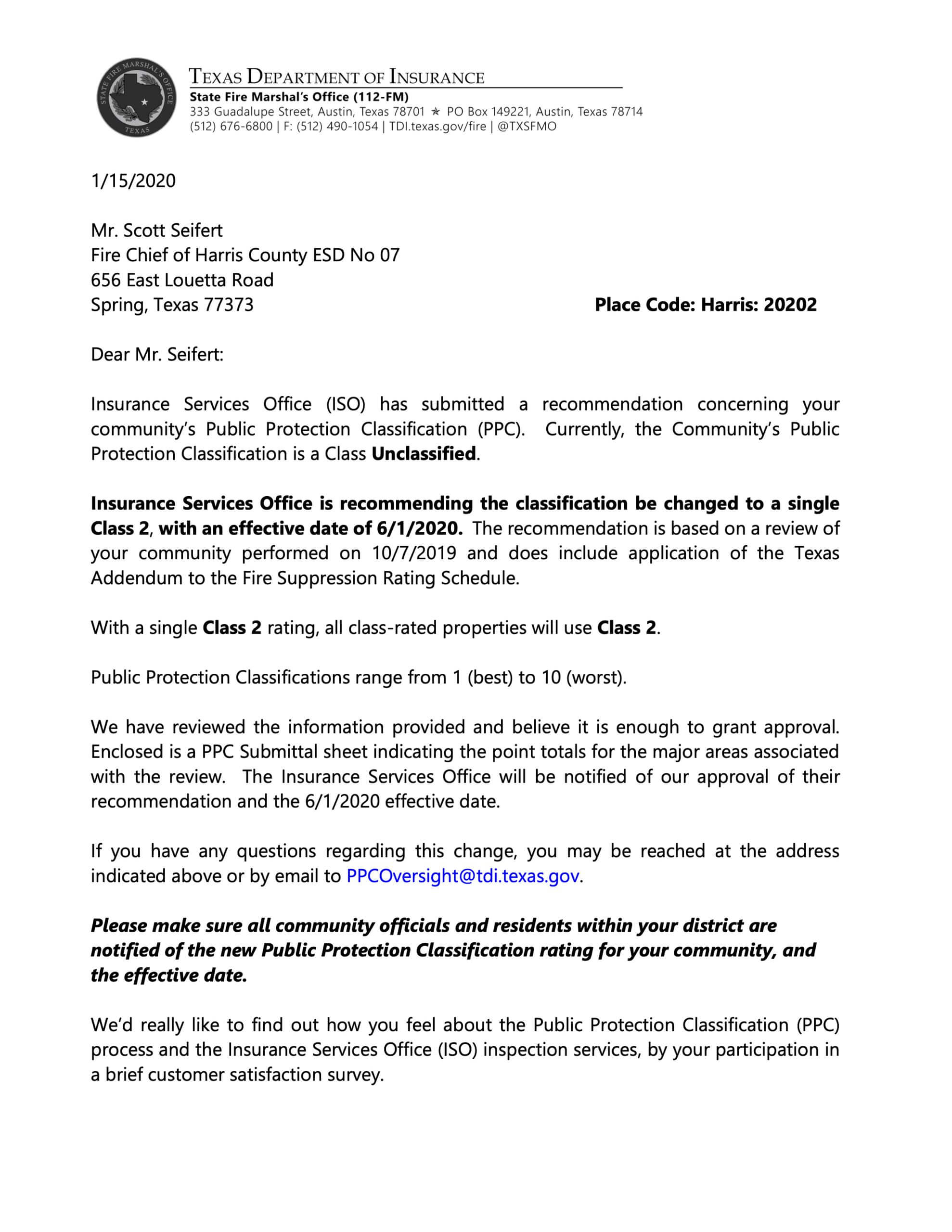 ISO Rating - Spring Fire Department